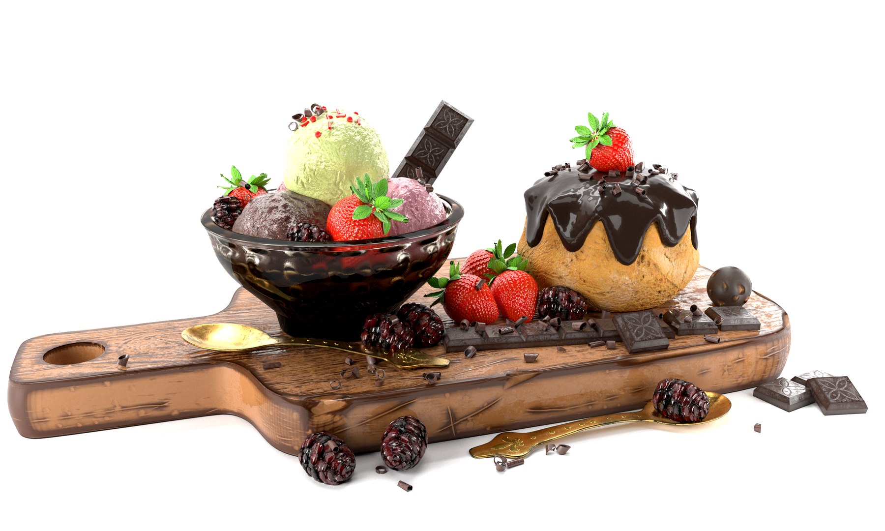 Fruit And Chocolate Ice Cream 3D - TurboSquid 2222873