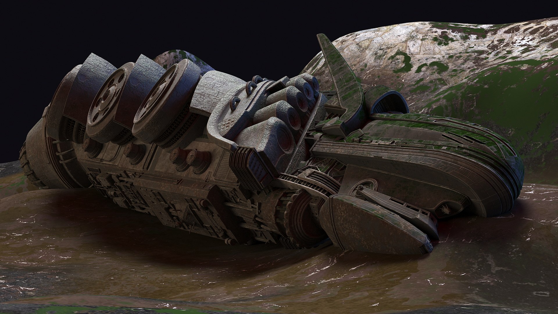 3D UFO Spaceship Crash Site - TurboSquid 2139387