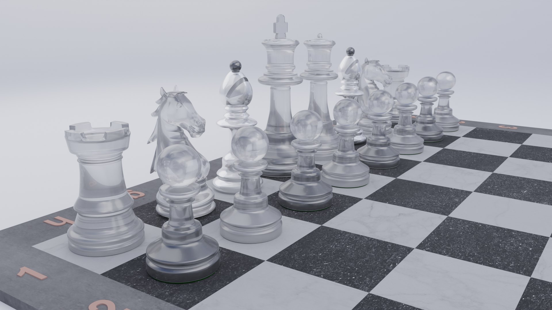 Chess-Set Frosted Glass Pieces and Stone-made Board 3D model ...