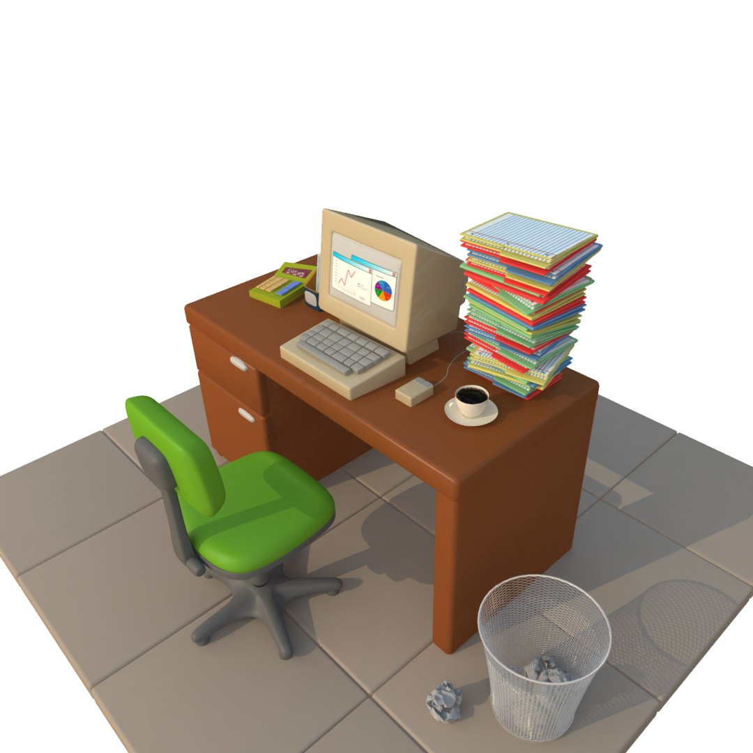 3d Cartoon Office Desk Model
