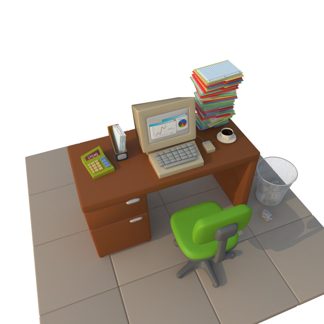 3d Cartoon Office Desk Model
