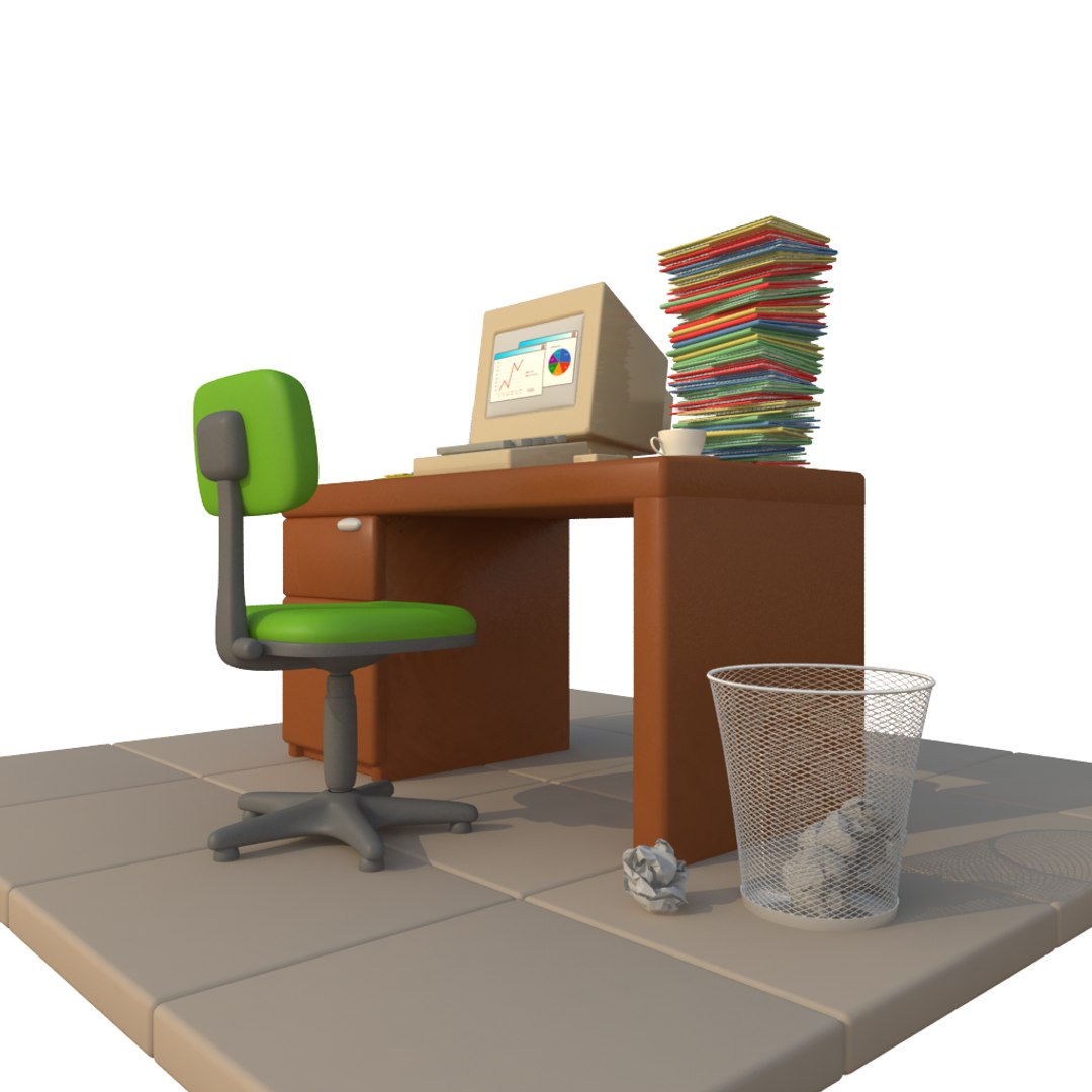 3d Cartoon Office Desk Model