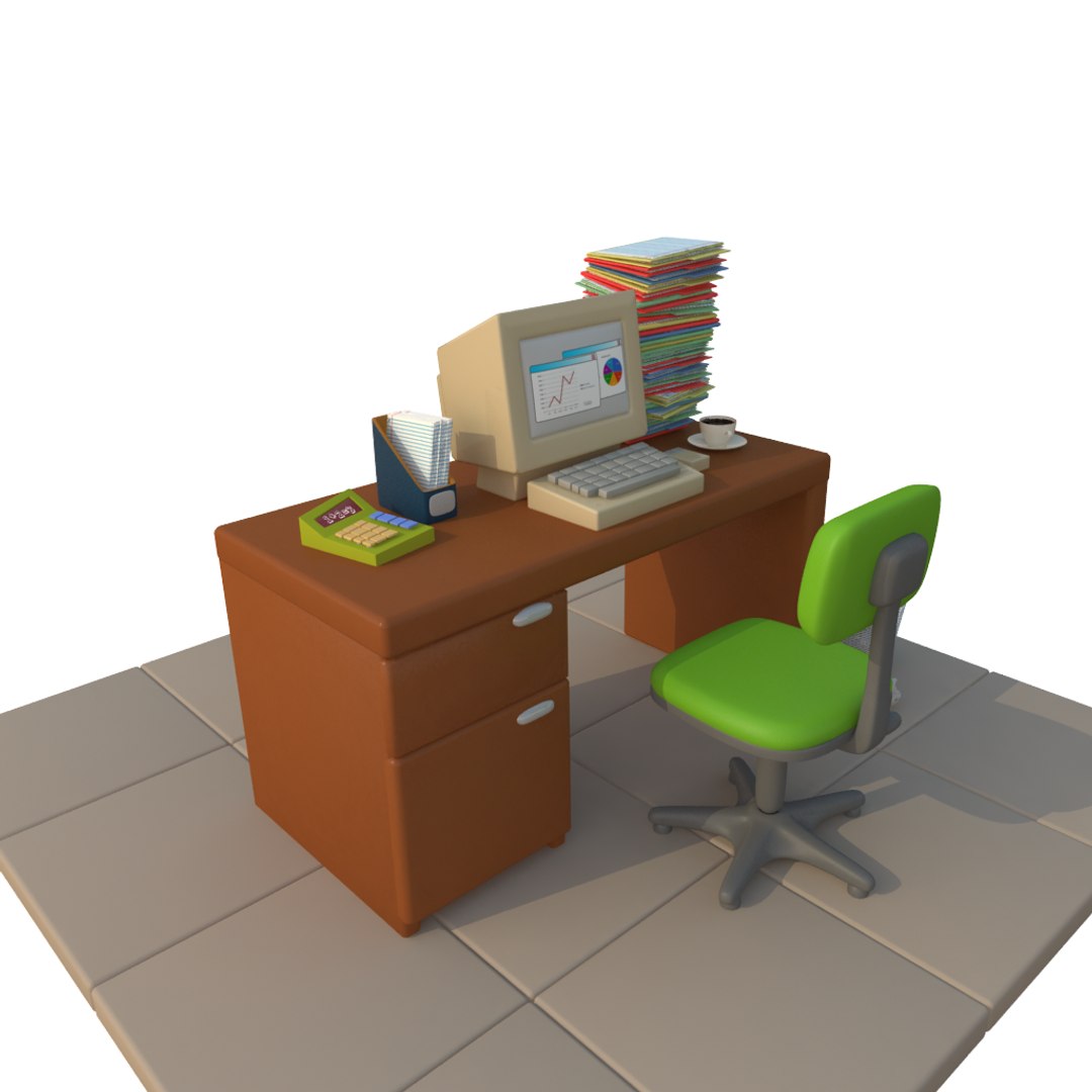 3d Cartoon Office Desk Model