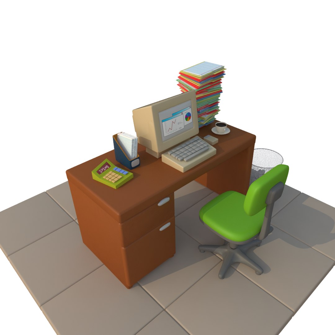 3d Cartoon Office Desk Model