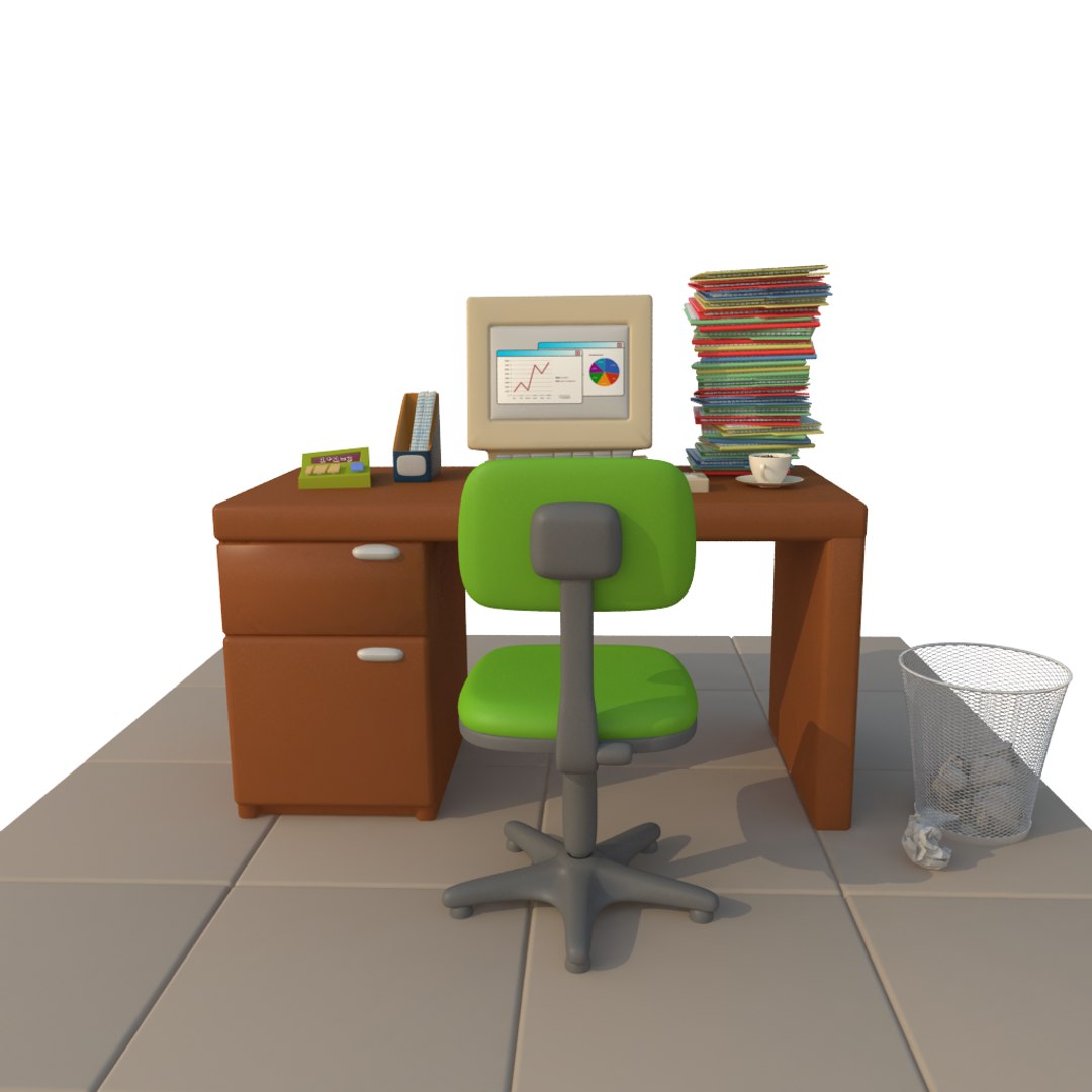 3d Cartoon Office Desk Model