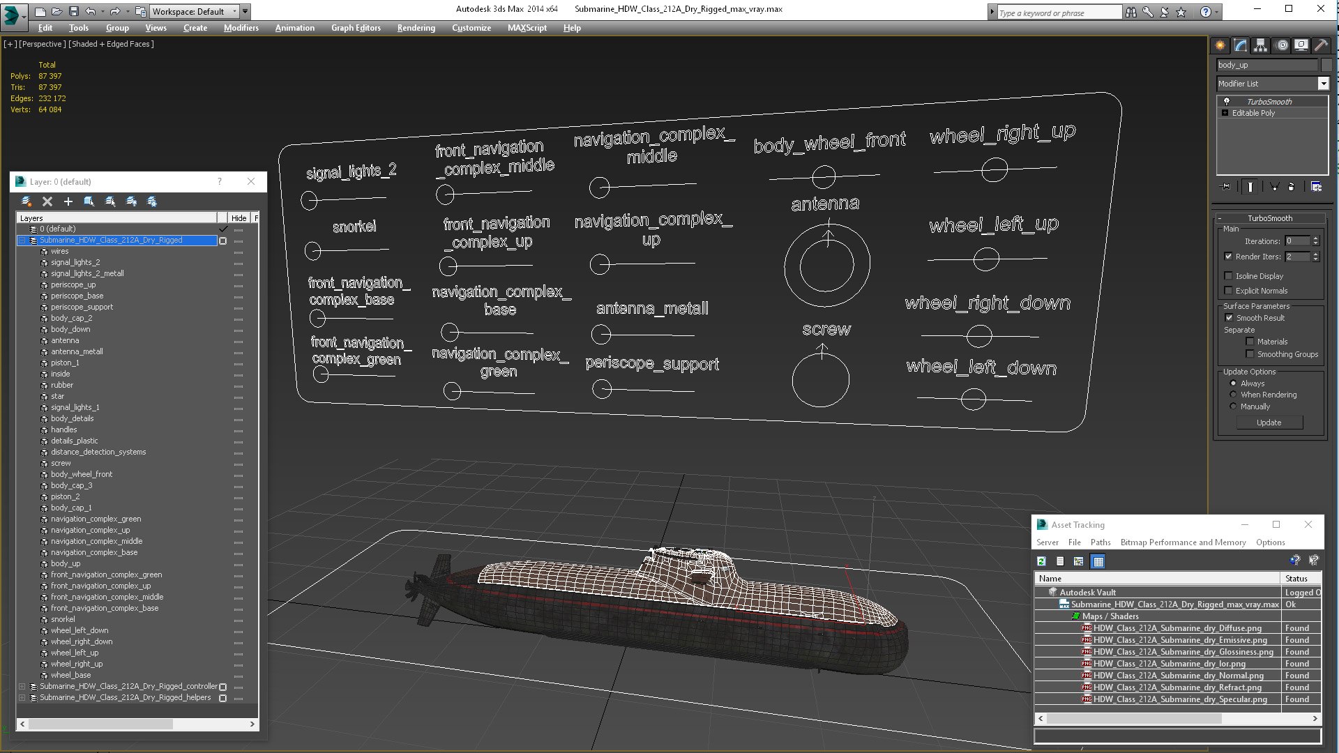 3D Model Submarine HDW Class 212A Dry Rigged - TurboSquid 2073172