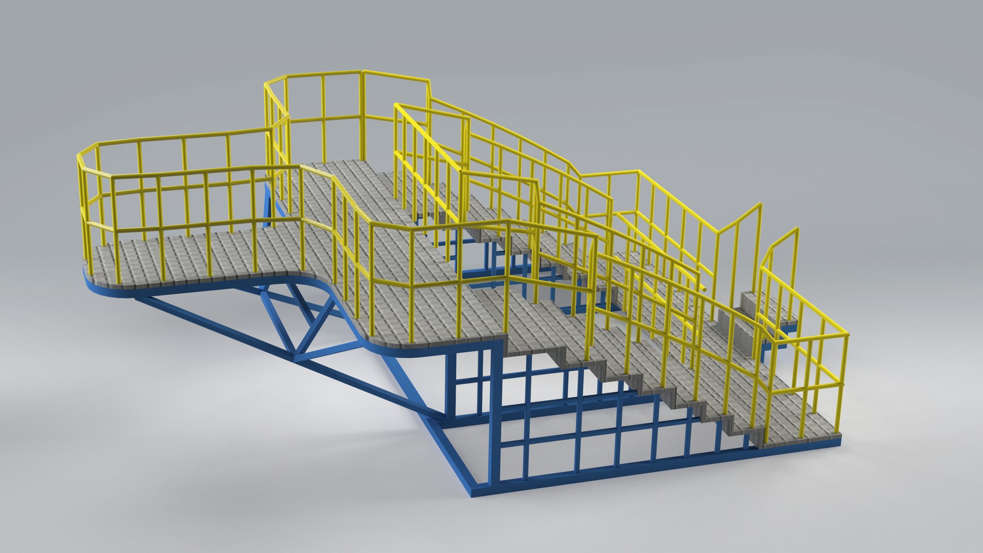 Industrial Steel Stair Platform With Safety Rails Real Scale 3D Model ...