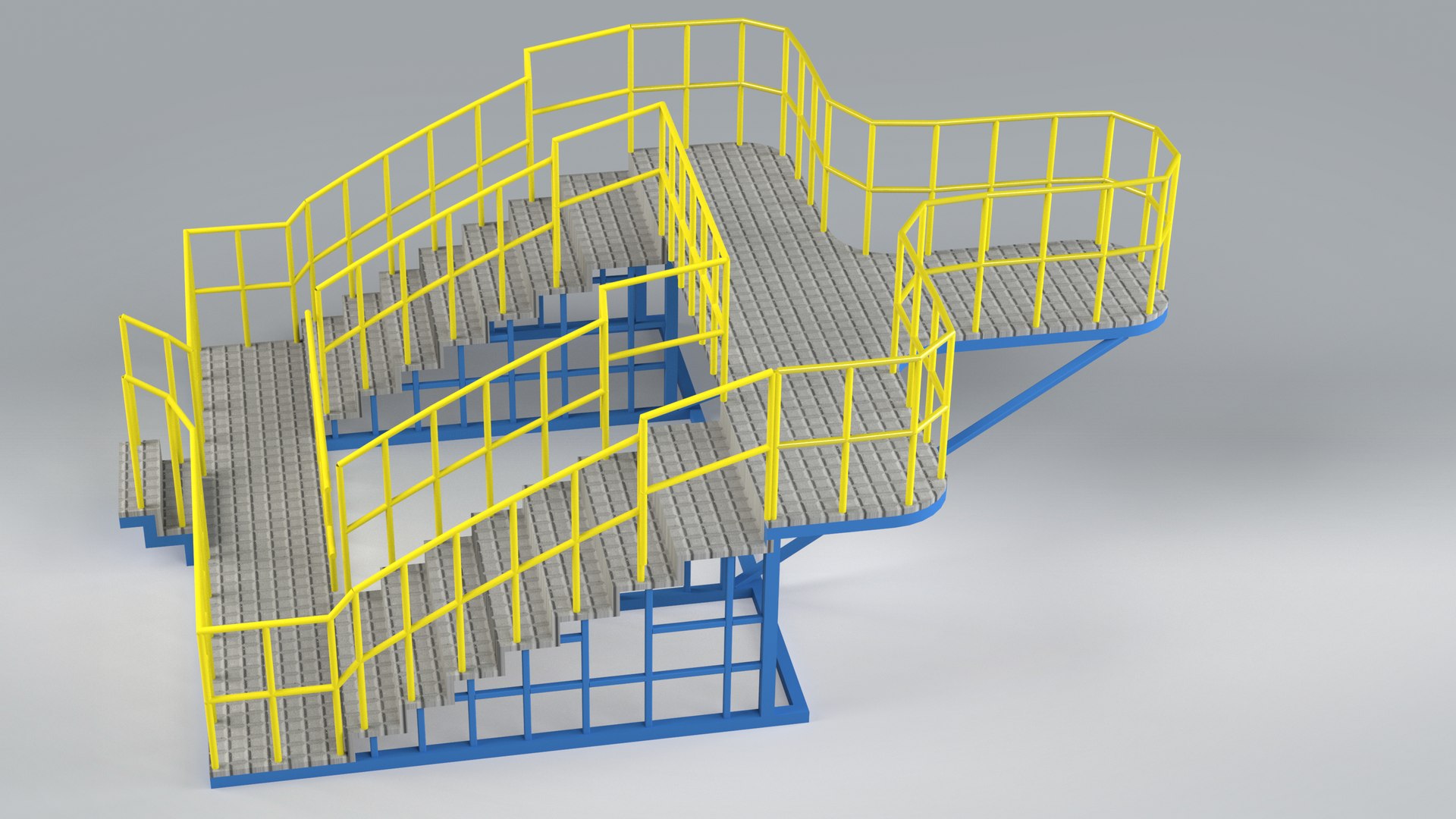 Industrial Steel Stair Platform With Safety Rails Real Scale 3D Model ...
