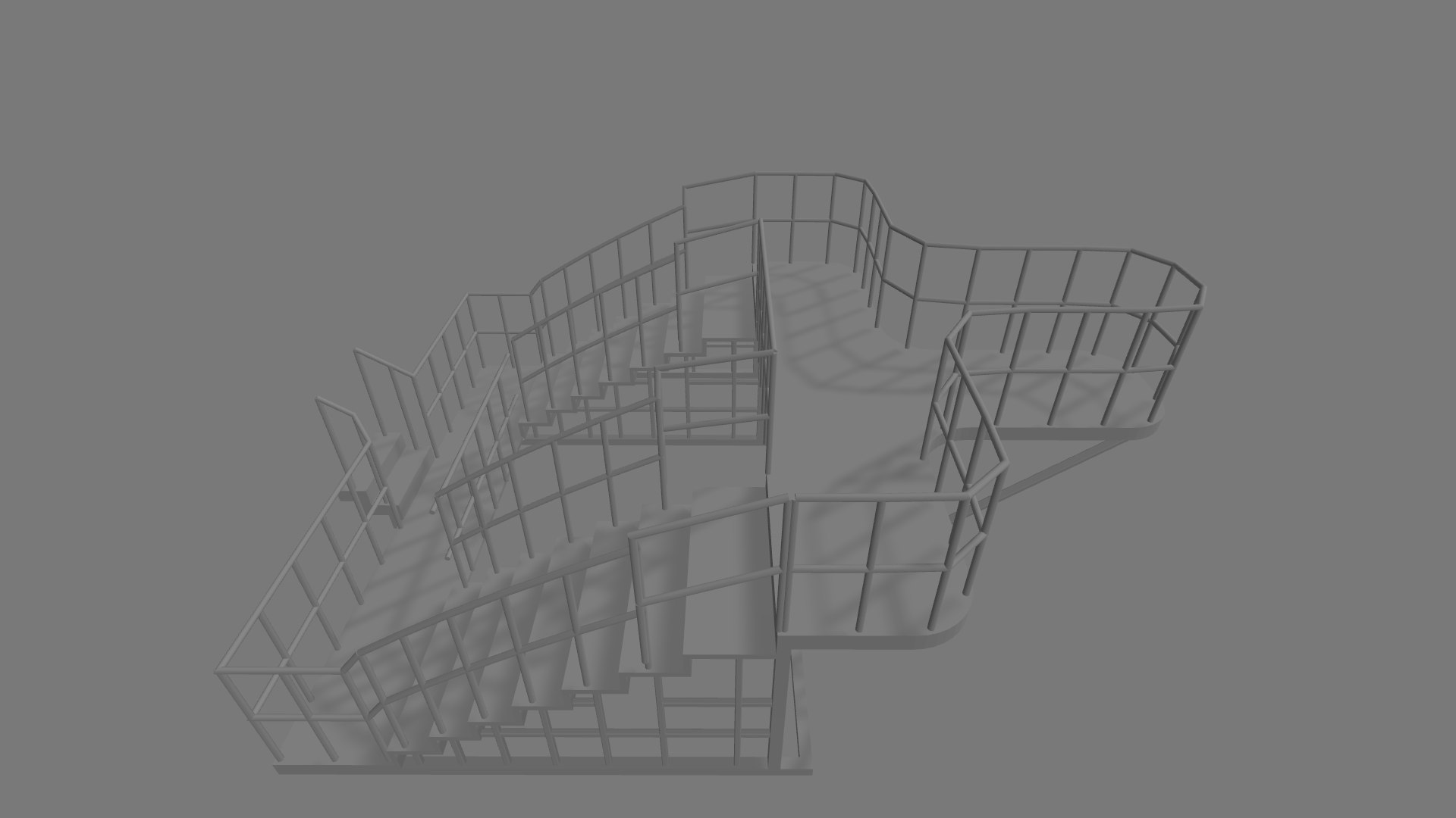 Industrial Steel Stair Platform With Safety Rails Real Scale 3D Model For Walkways Maintenance ...