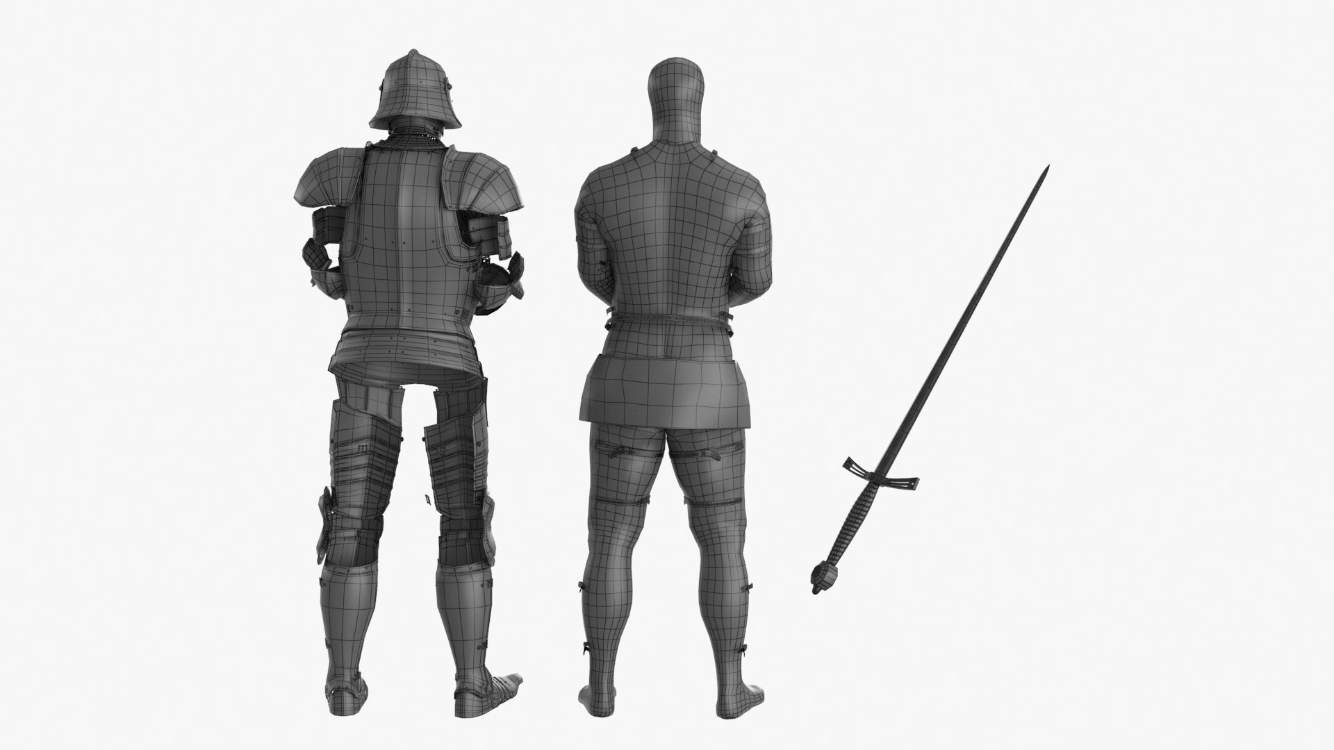 Medieval Knight Gothic Plate Armor Two-Handed Sword Pose1 3D Model ...