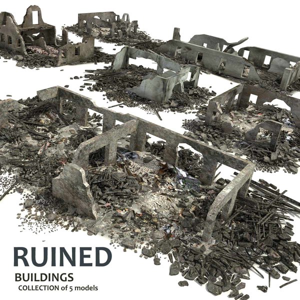 futuristic buildings ruined city 3d model