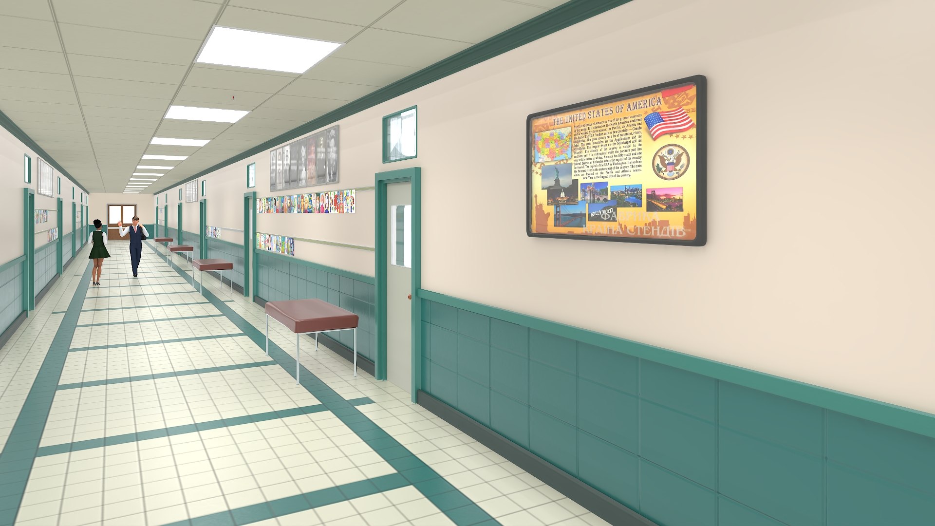 School Straight Hallway With Teenagers 3D Model - TurboSquid 2349191