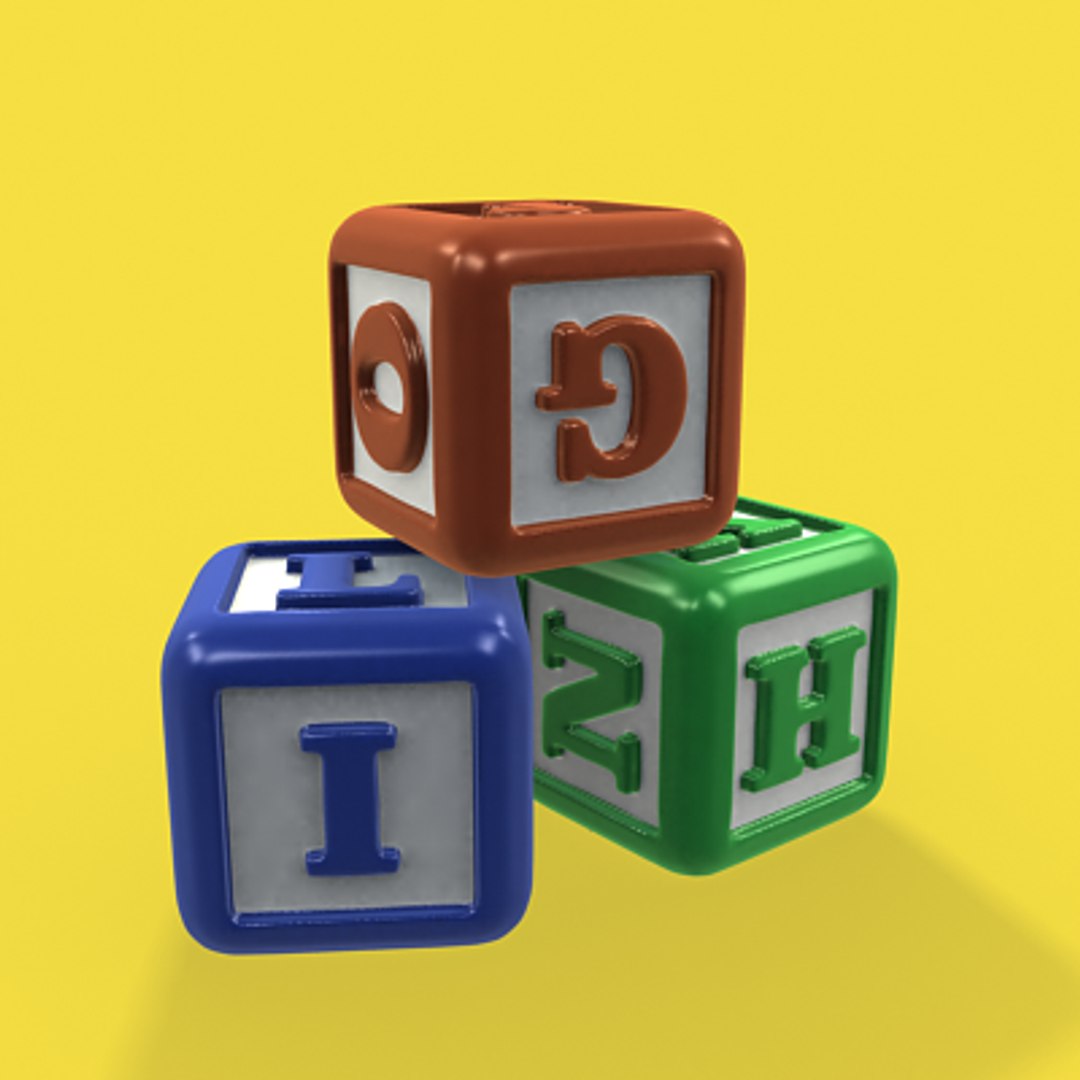 colored letter blocks 3d obj