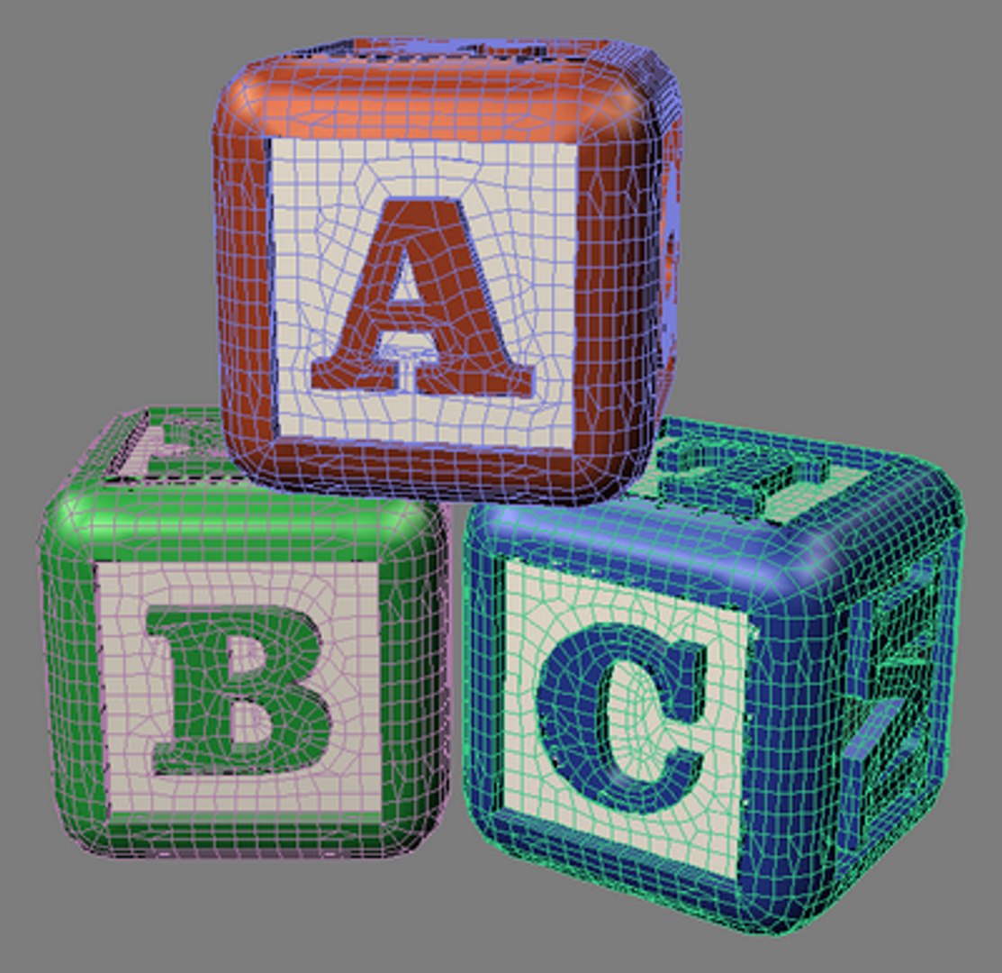 colored letter blocks 3d obj
