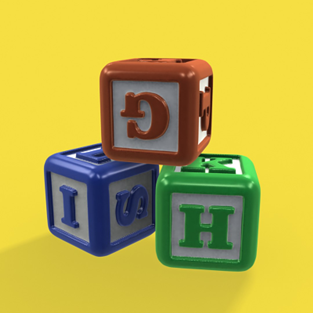 colored letter blocks 3d obj