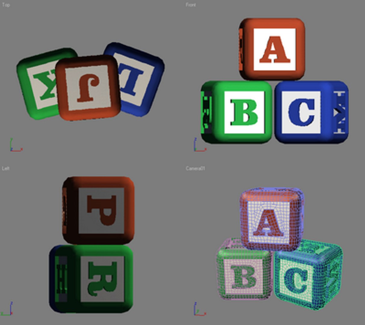 colored letter blocks 3d obj