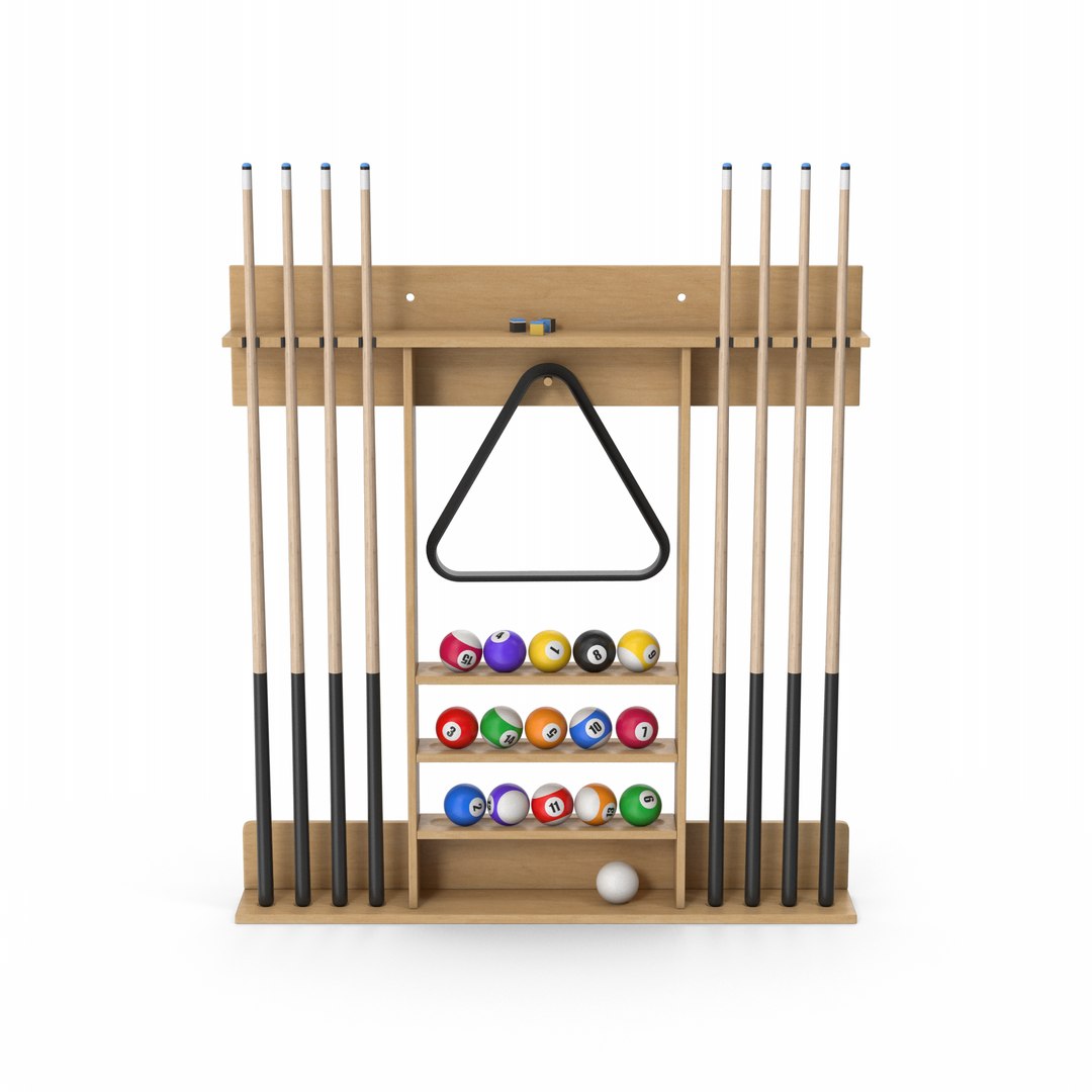 3D Wooden Billiard Cue Rack Set Model - TurboSquid 2188294