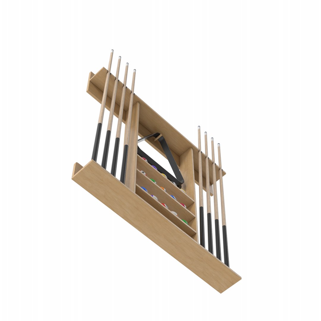 3D Wooden Billiard Cue Rack Set Model - TurboSquid 2188294