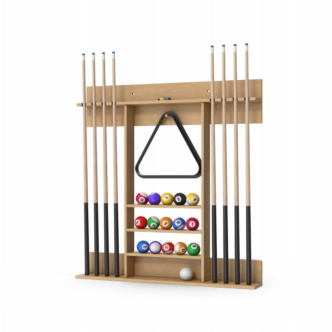 3D Wooden Billiard Cue Rack Set Model - TurboSquid 2188294