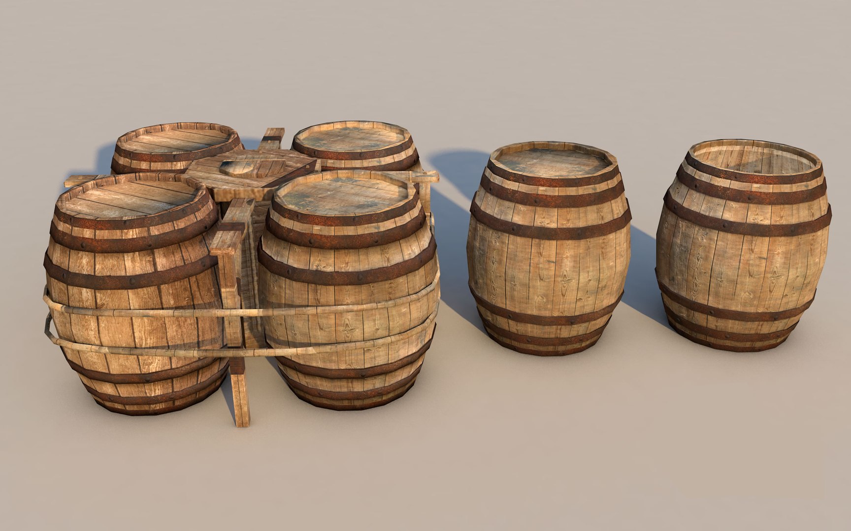 3D Model Medieval Barrel Wooden Set - TurboSquid 1511566