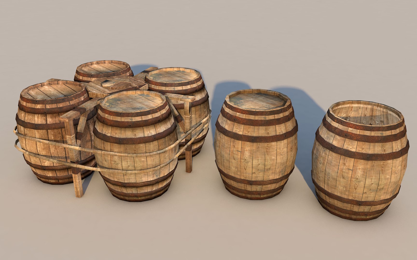 3D Model Medieval Barrel Wooden Set - TurboSquid 1511566