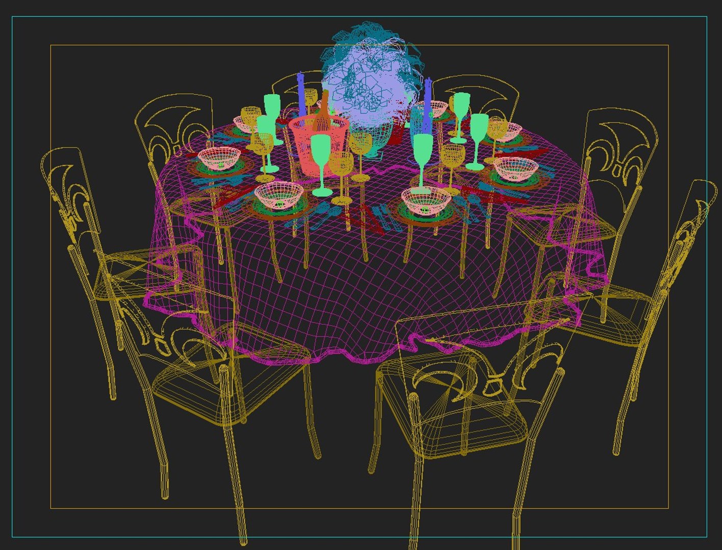 3d Model Dining Set Chairs Table Cloth