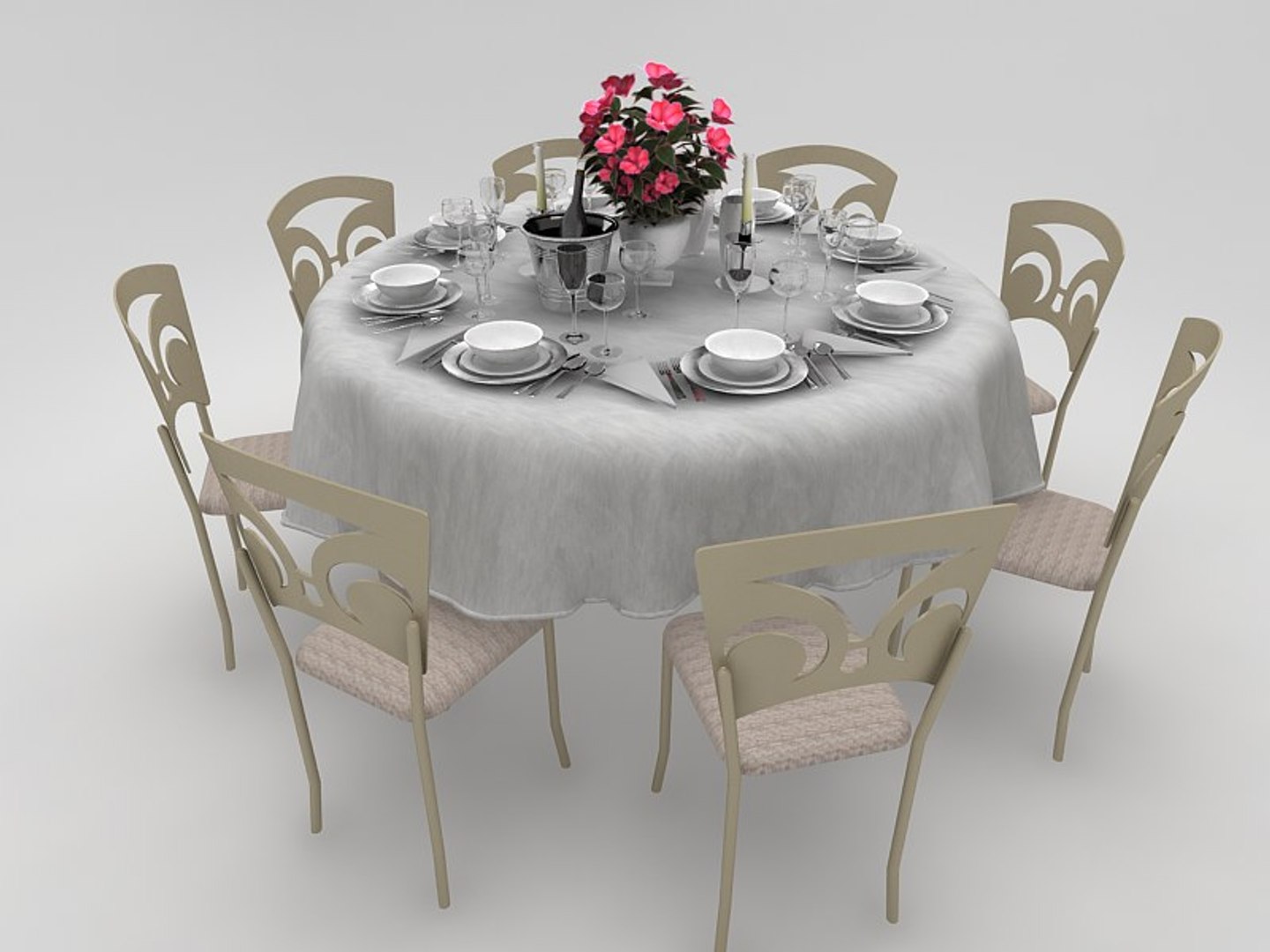 3d Model Dining Set Chairs Table Cloth