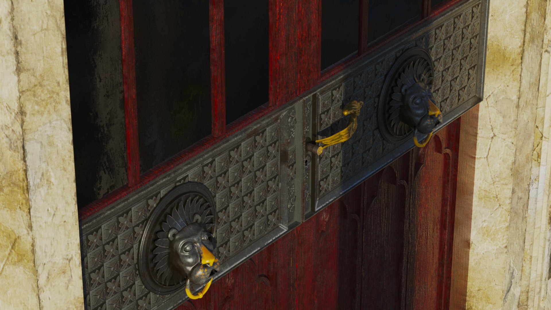 Gothic Mausoleum Door With Lion And Angel Sculptures 3D Model - TurboSquid 2190399