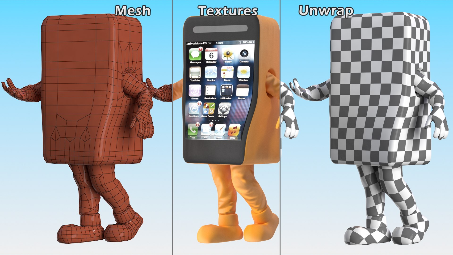 Orange Cell Phone Mascot Walking 3D - TurboSquid 2059218