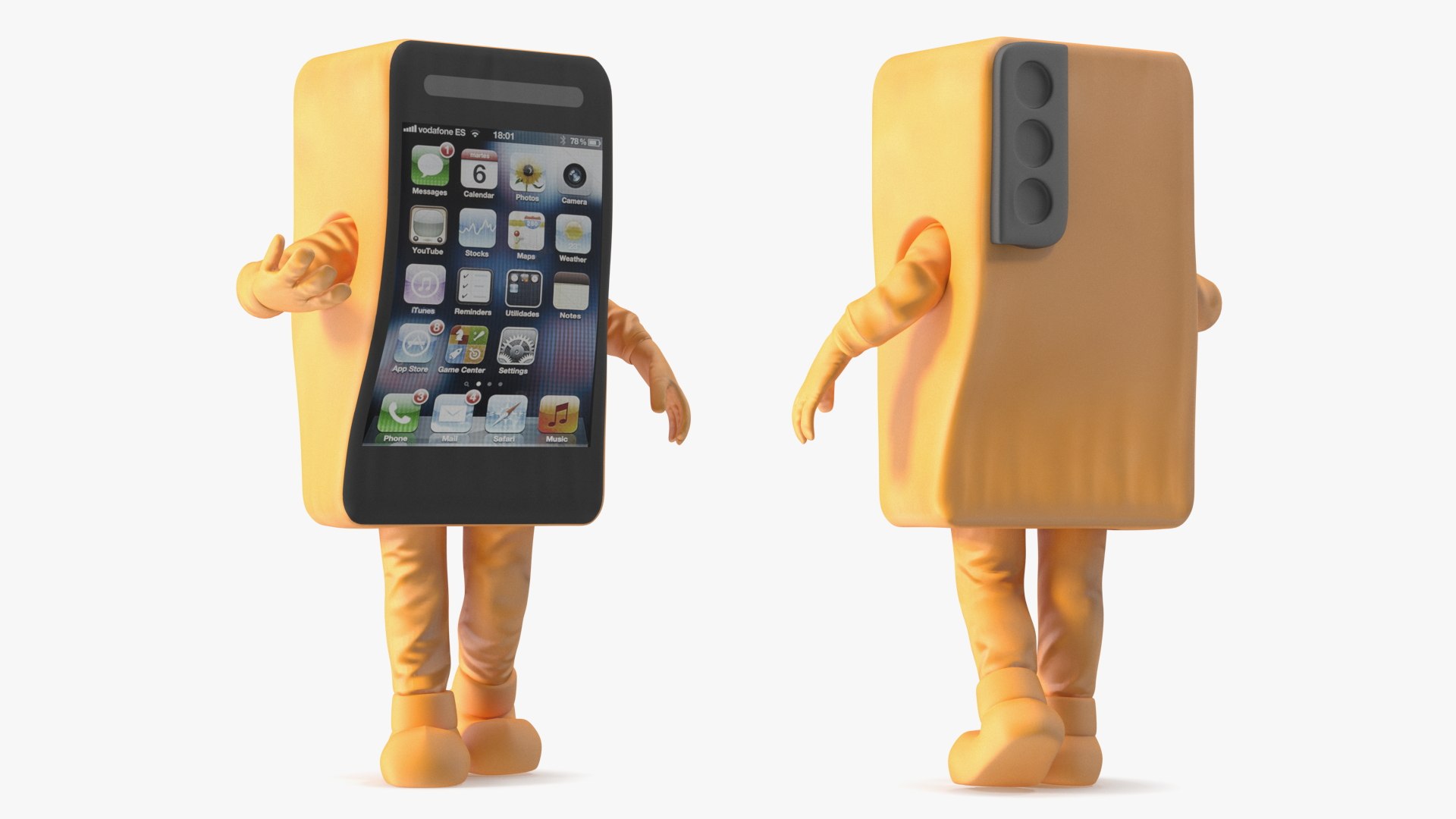 Orange Cell Phone Mascot Walking 3D - TurboSquid 2059218