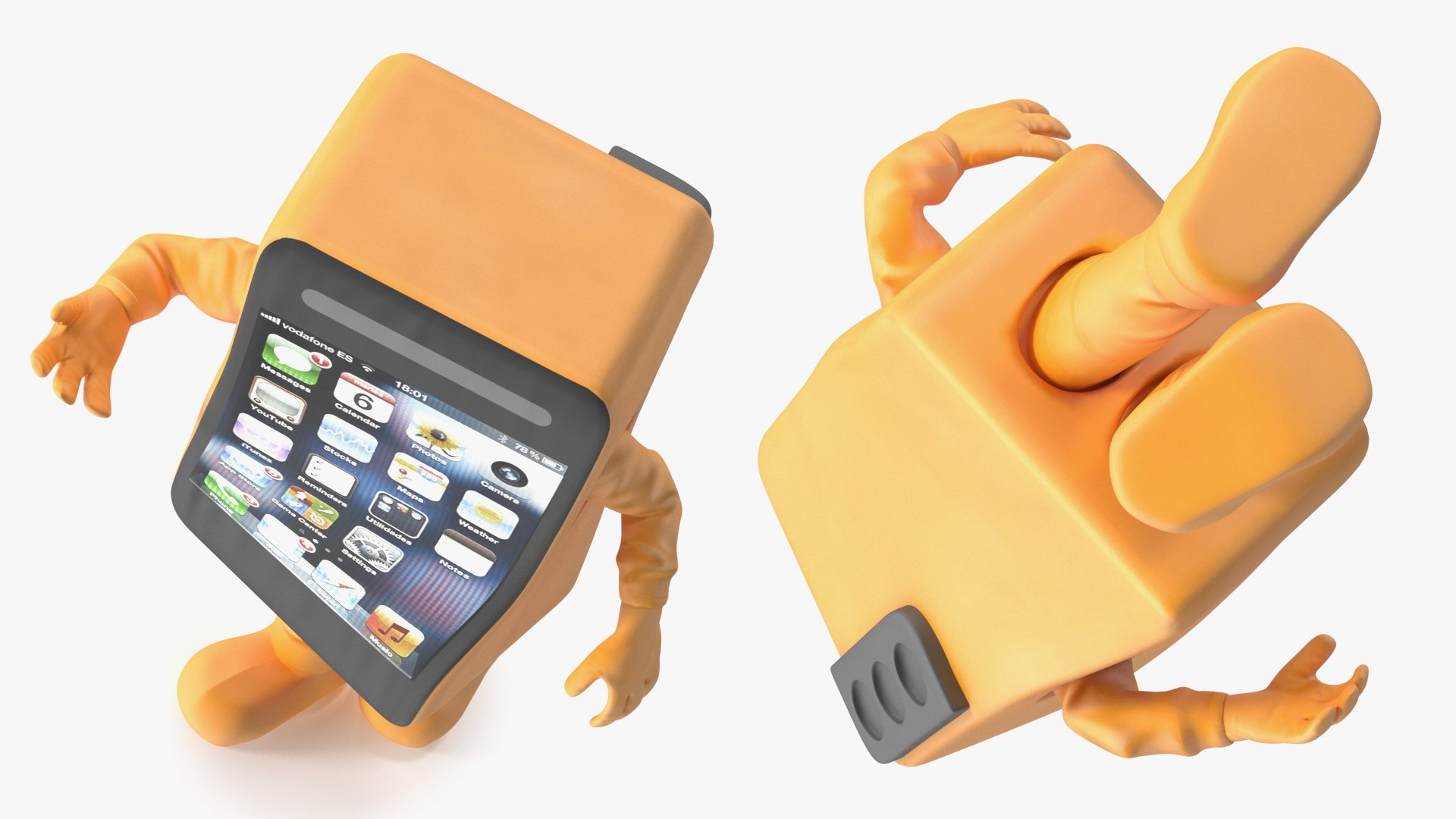 Orange Cell Phone Mascot Walking 3D - TurboSquid 2059218