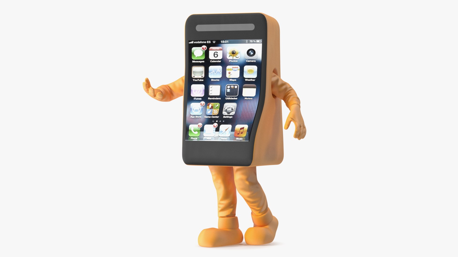 Orange Cell Phone Mascot Walking 3D - TurboSquid 2059218