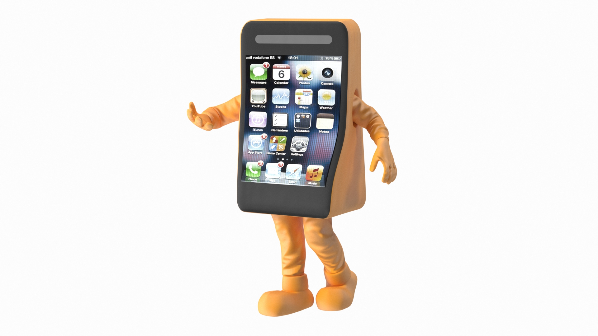 Orange Cell Phone Mascot Walking 3D - TurboSquid 2059218