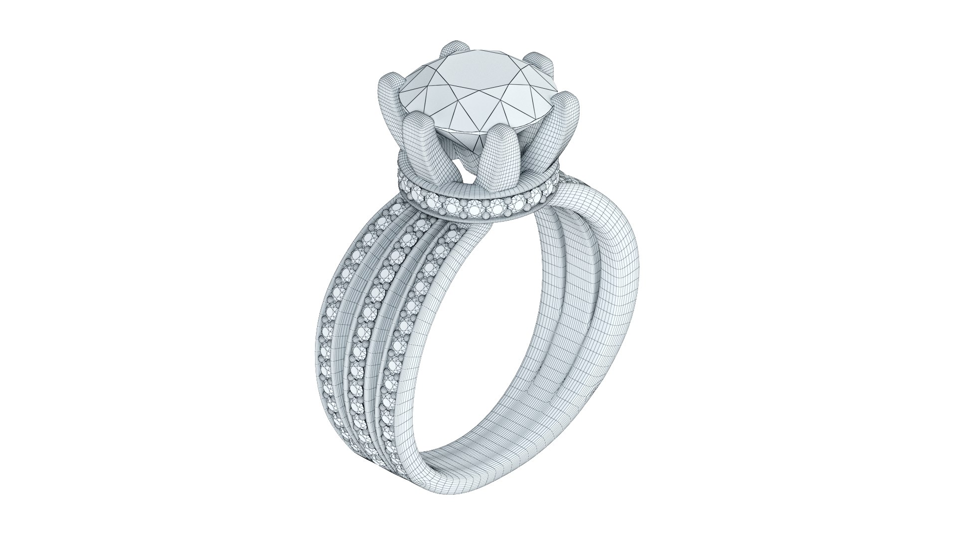 Pave Triple Shank Diamond Engagement Ring 3D Model 3D Model ...