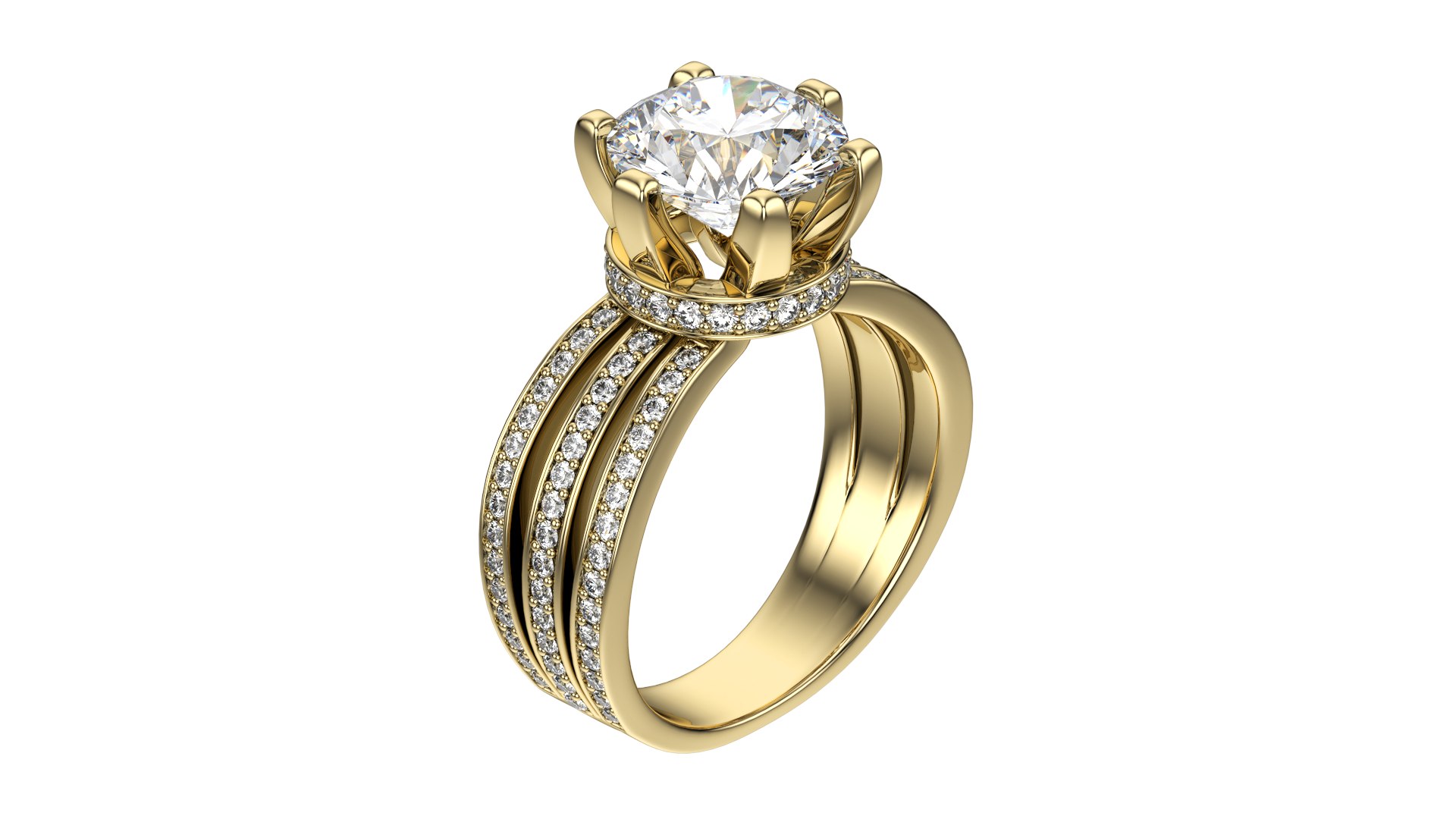 Pave Triple Shank Diamond Engagement Ring 3D Model 3D Model ...