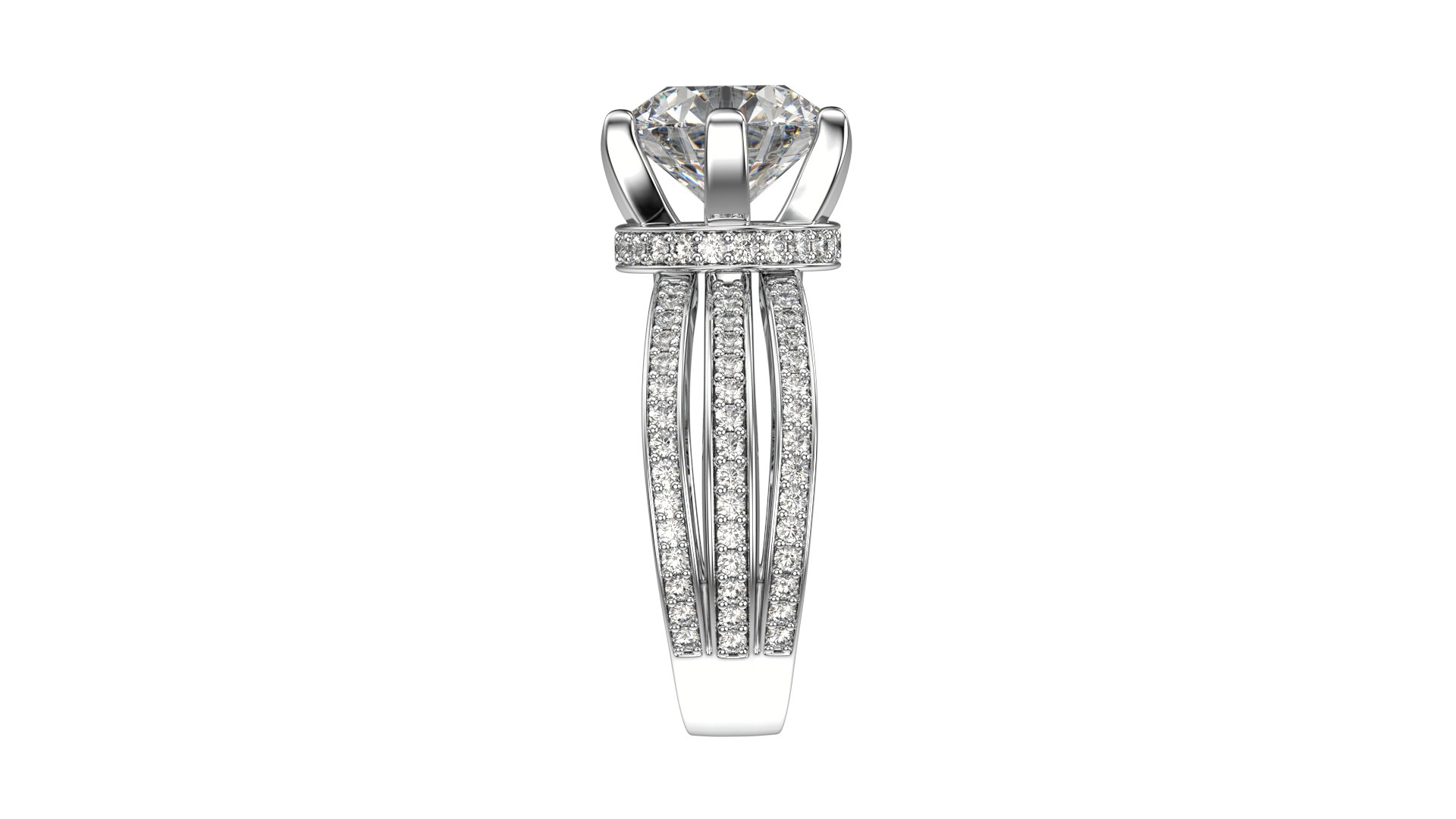 Pave Triple Shank Diamond Engagement Ring 3D Model 3D Model ...