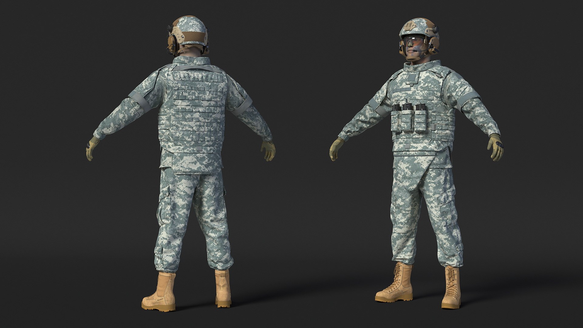 3D Soldier In Grey Gear And Assault Rifle A-pose Fur - TurboSquid 2259952