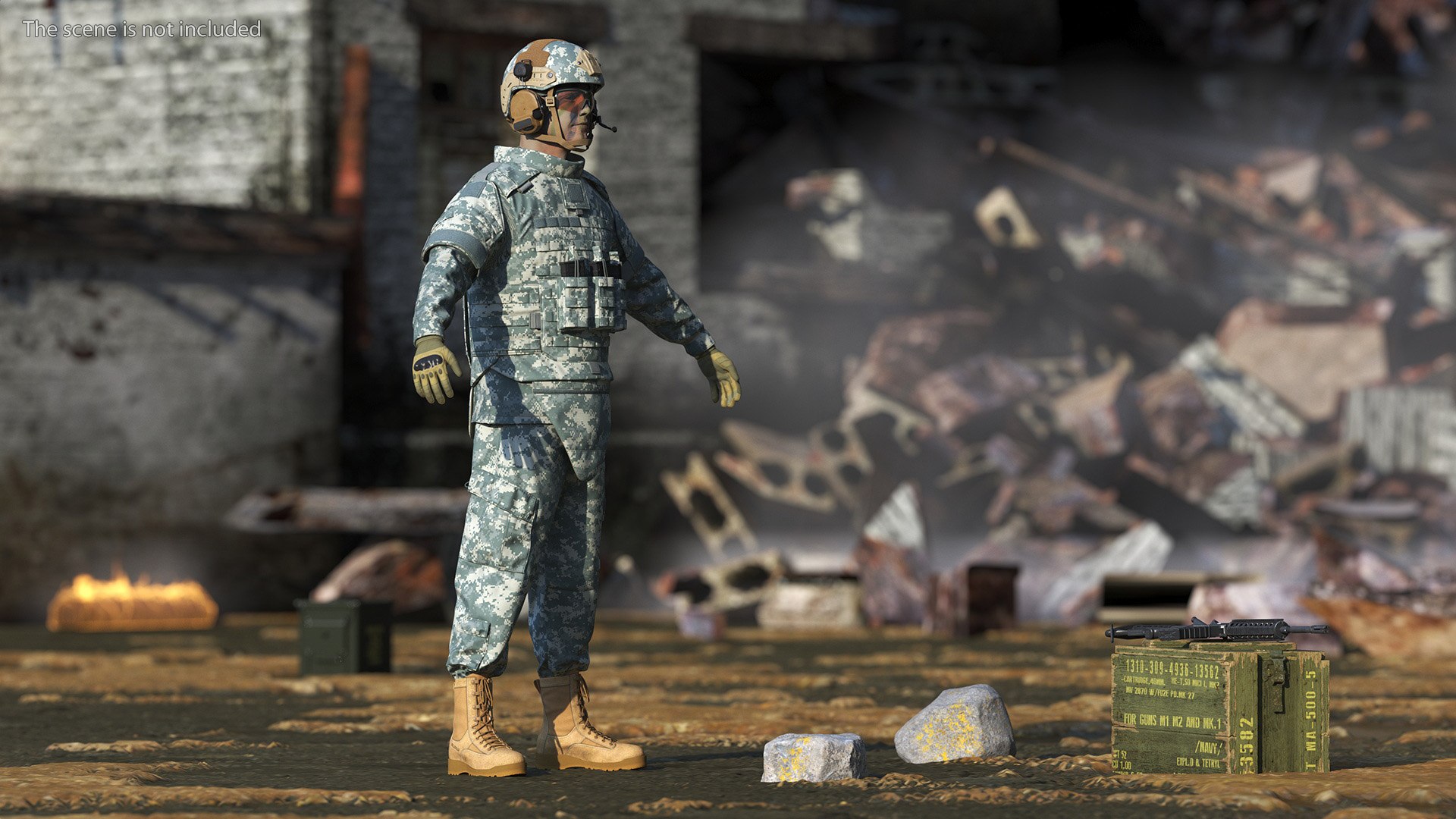 3D Soldier In Grey Gear And Assault Rifle A-pose Fur - TurboSquid 2259952