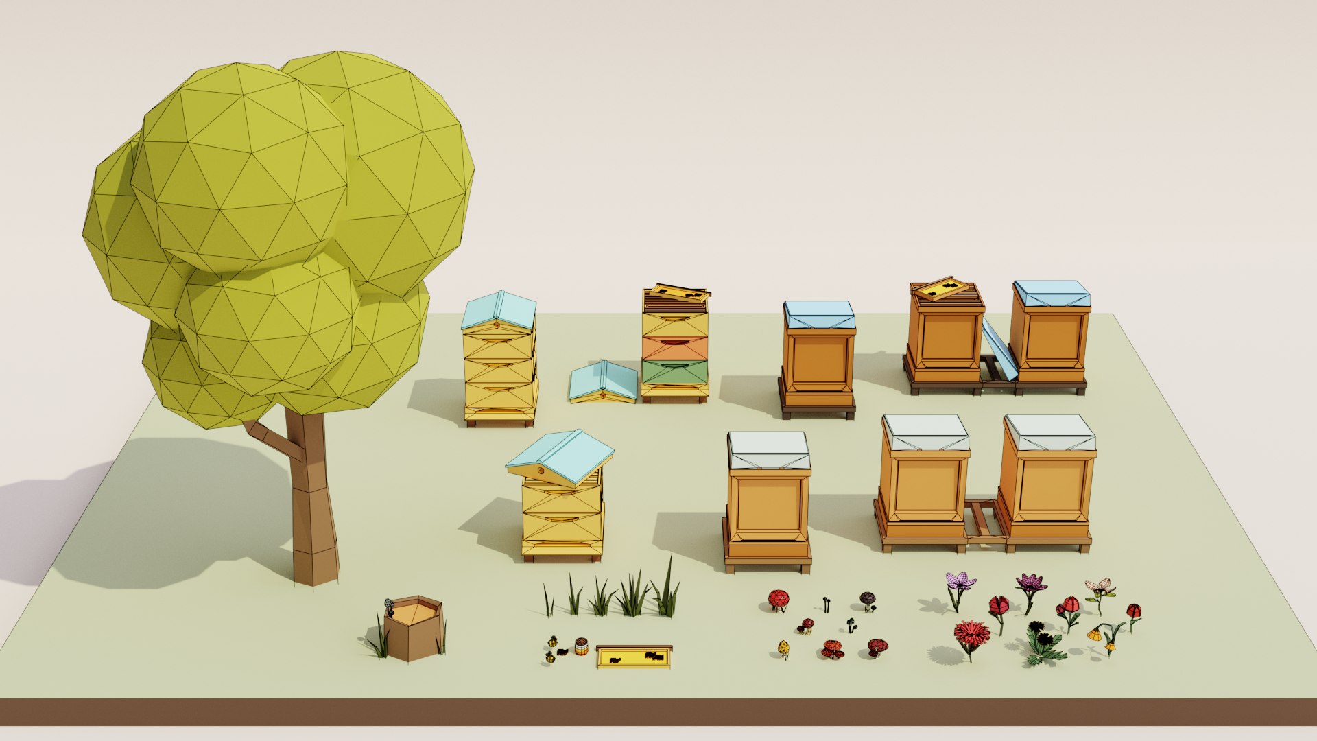 Cartoon beehive pack bee 3D model - TurboSquid 1639526
