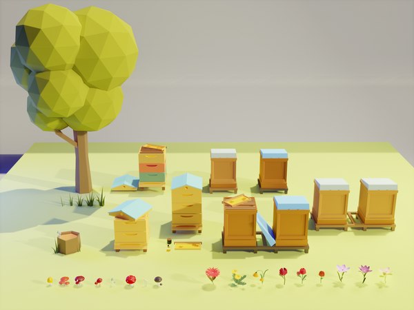 Cartoon beehive pack bee 3D model - TurboSquid 1639526