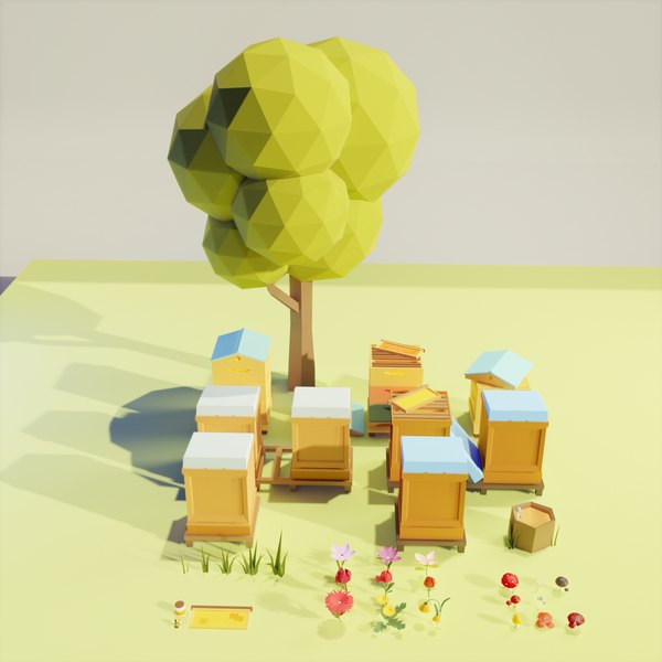 Cartoon beehive pack bee 3D model - TurboSquid 1639526