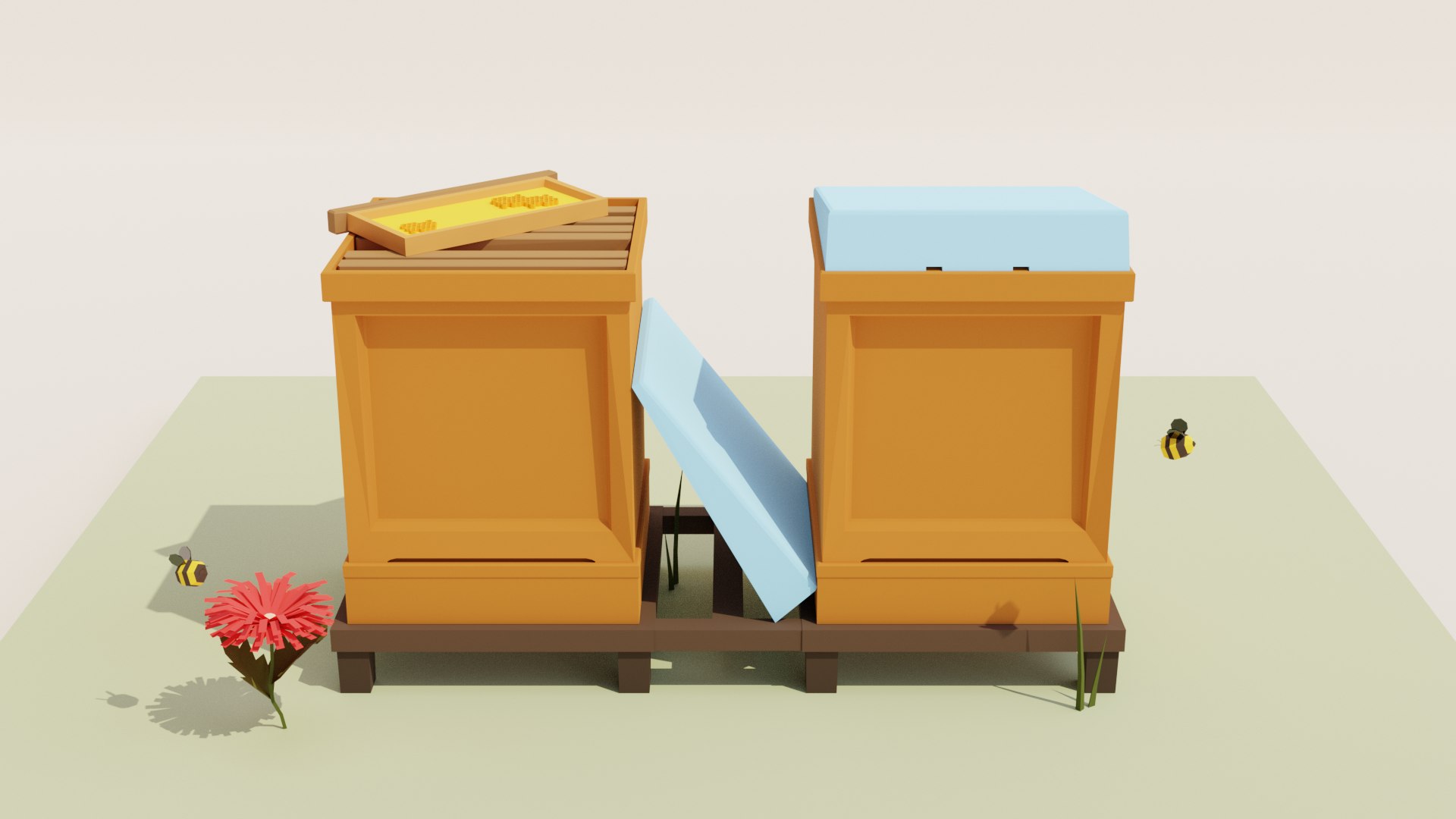 Cartoon beehive pack bee 3D model - TurboSquid 1639526