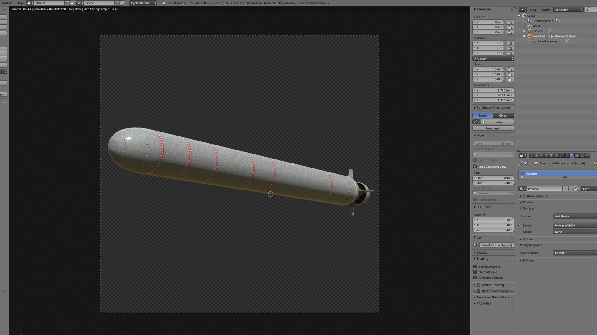 2M39 Poseidon Status-6 Nuclear Torpedo 3D - TurboSquid 2153801