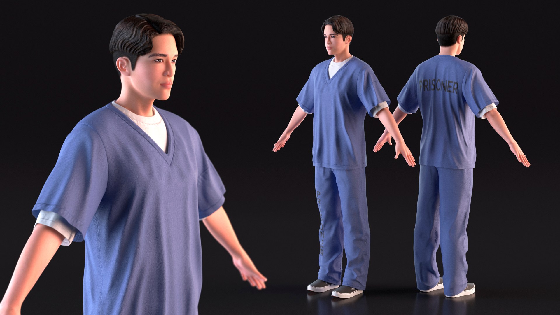 3D Asian Male Prisoner Blue Uniform - TurboSquid 2363132