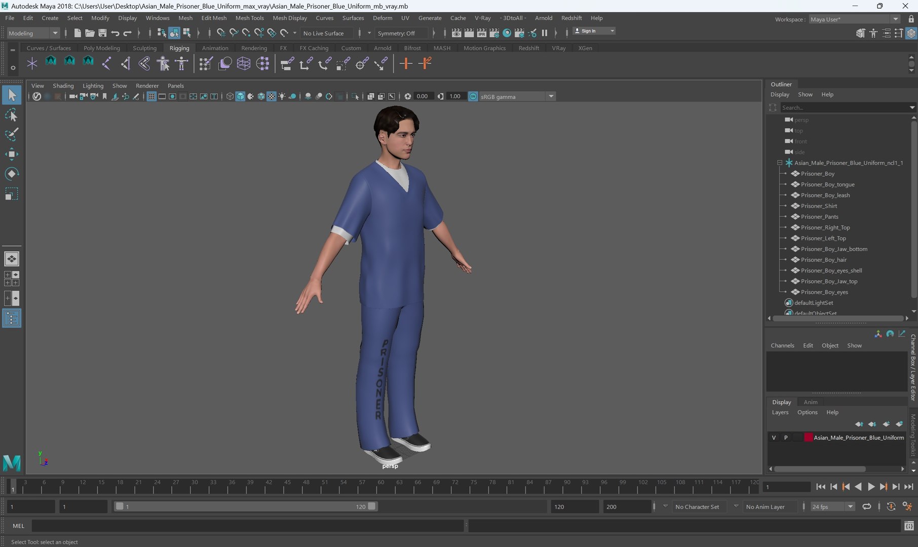 3D Asian Male Prisoner Blue Uniform - TurboSquid 2363132