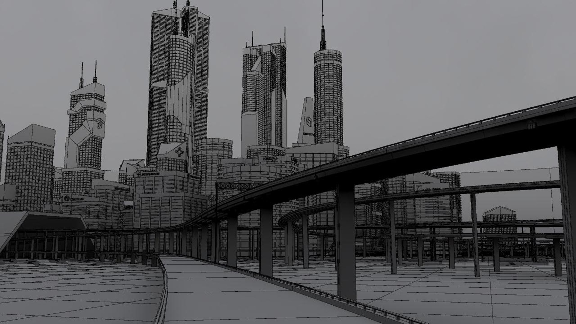 3D Freeway City Sky Buildings Model - TurboSquid 1339704