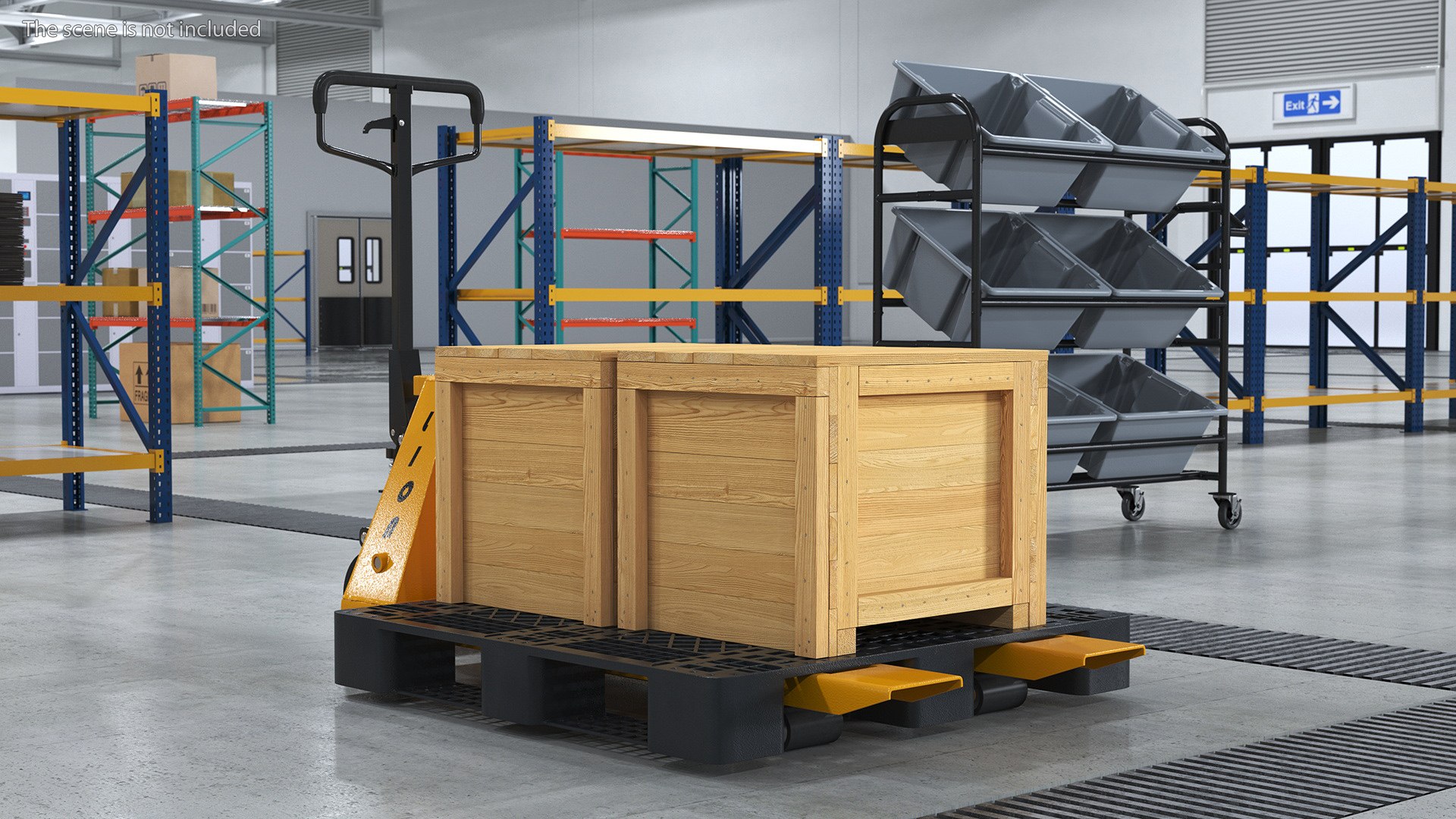 3D Lion Industrial Standard Duty Pallet Jack with Wooden Crates Rigged ...