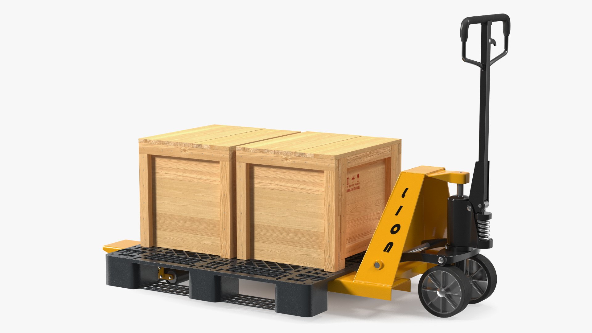 3D Lion Industrial Standard Duty Pallet Jack with Wooden Crates Rigged ...