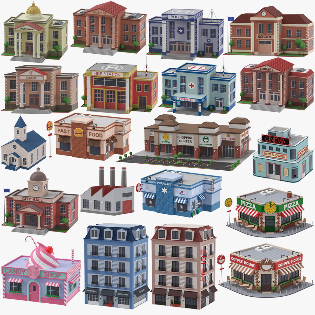3D model Low Poly Buildings Collection 9 - TurboSquid 1963350