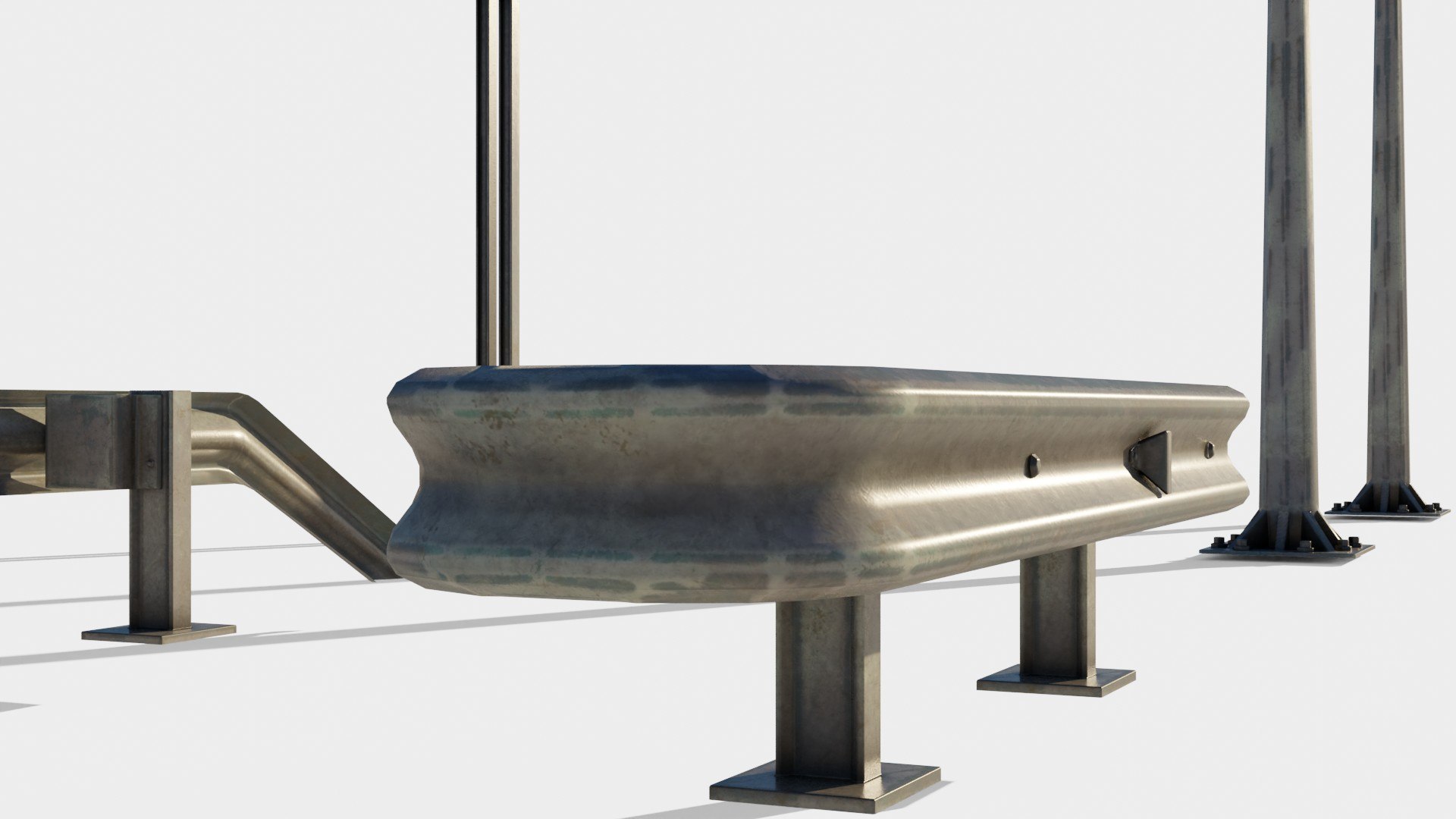 Highway Guard Rail Signs And Street Lights With 4k Pbr Textures 3D ...